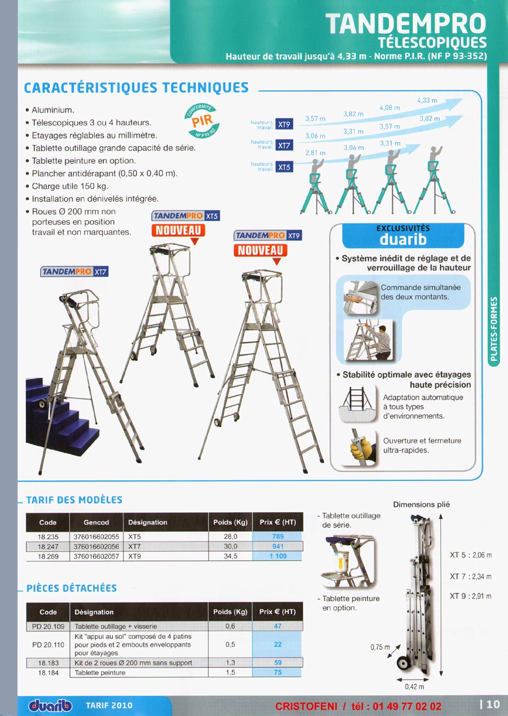 page N° 9 et 10 du catalogue DUARIB des plates-formes aluminium ainsi ...