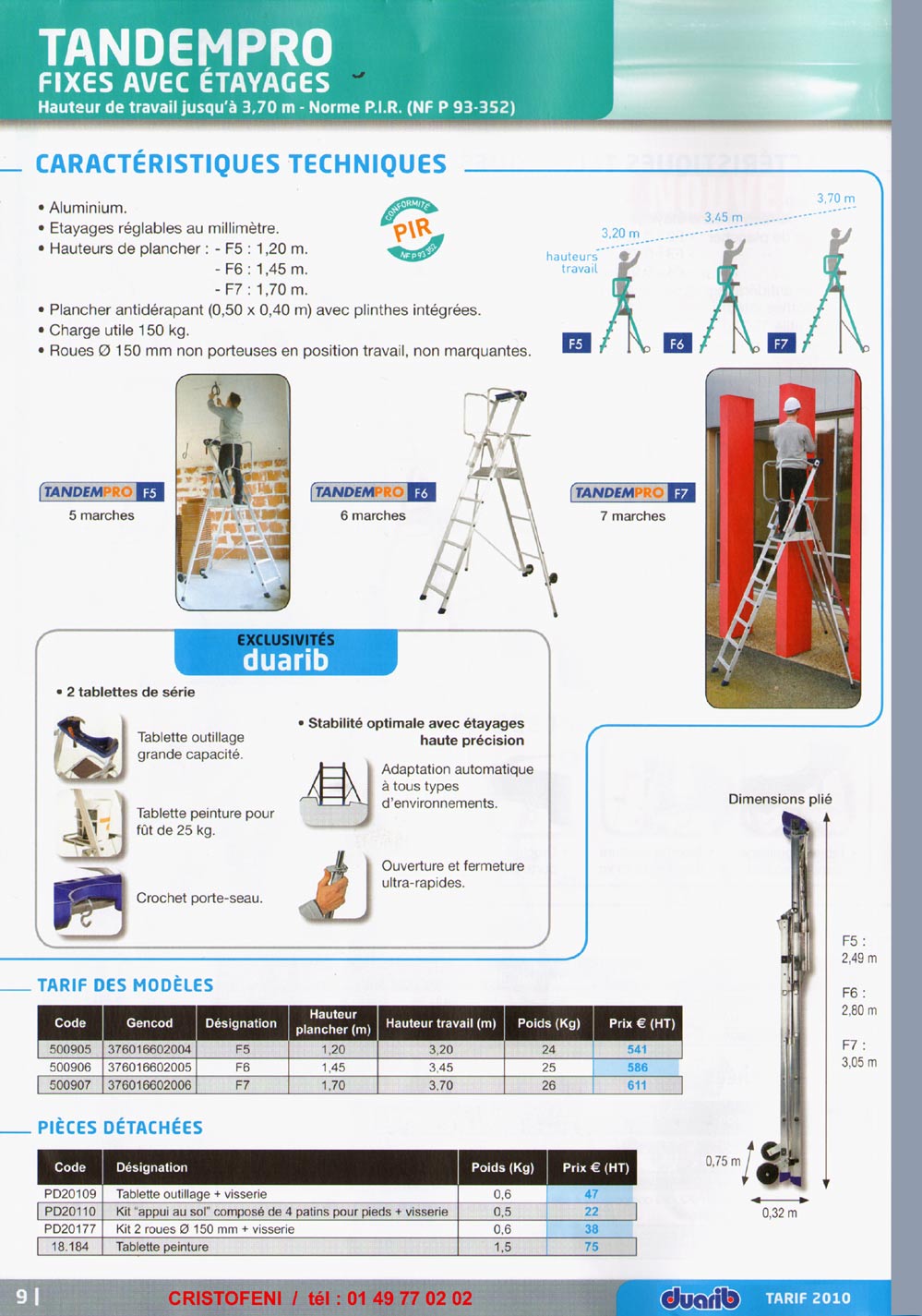 page N° 9 et 10 du catalogue DUARIB des plates-formes aluminium ainsi ...